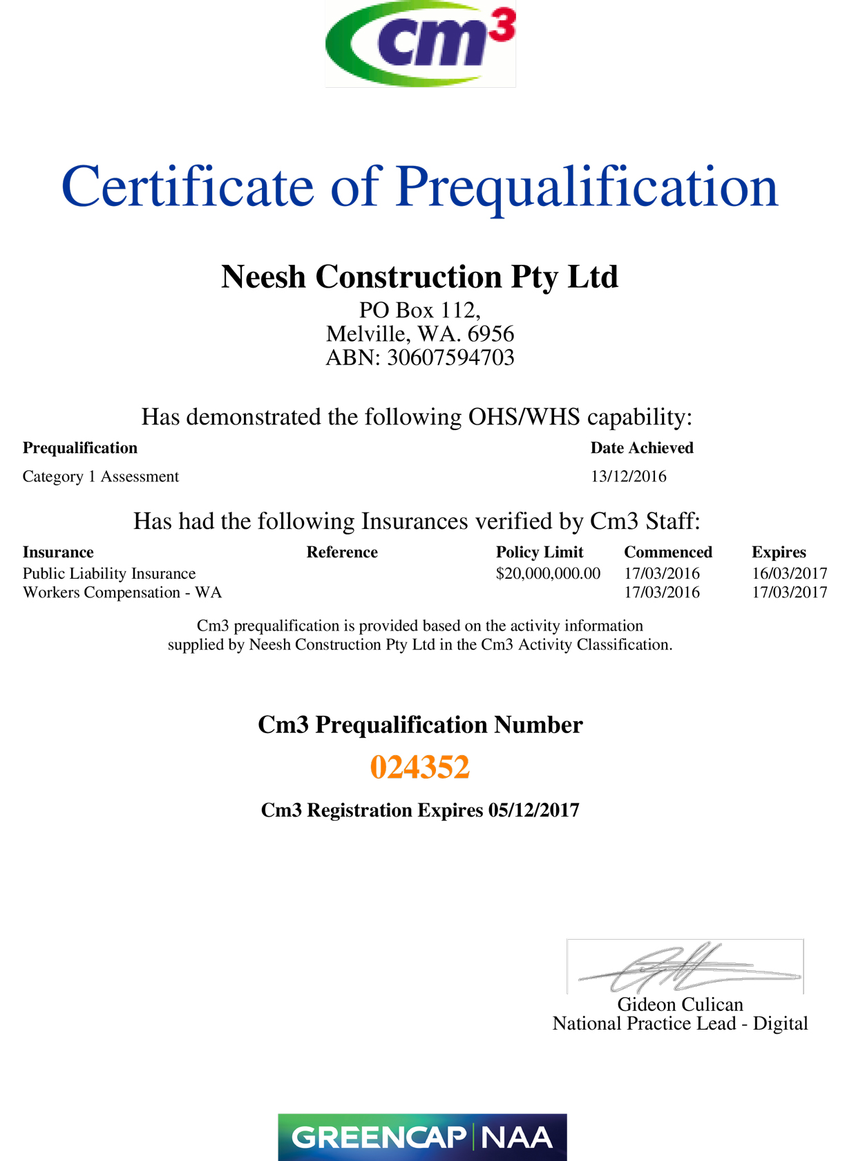Policies & Certifications | Neesh Construction