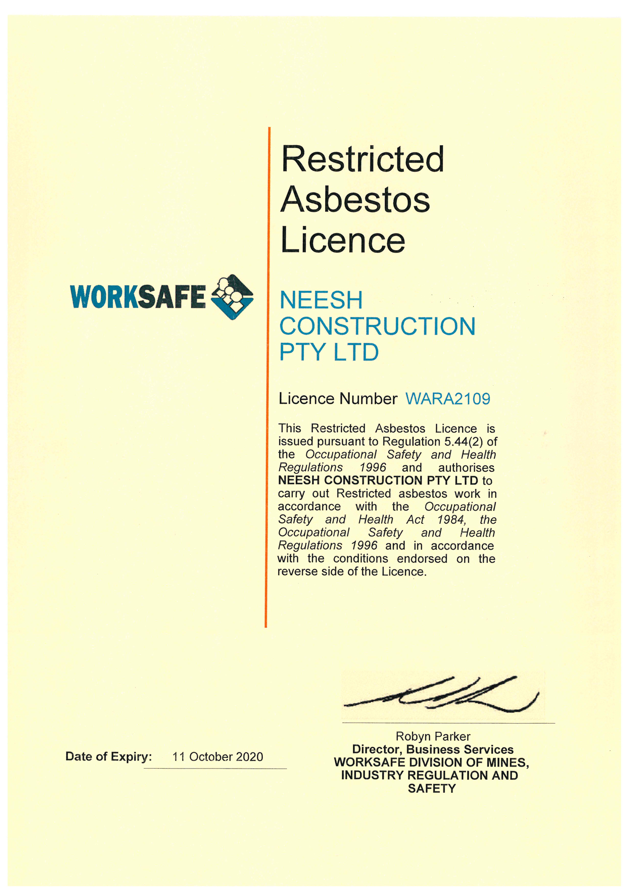 Policies & Certifications | Neesh Construction